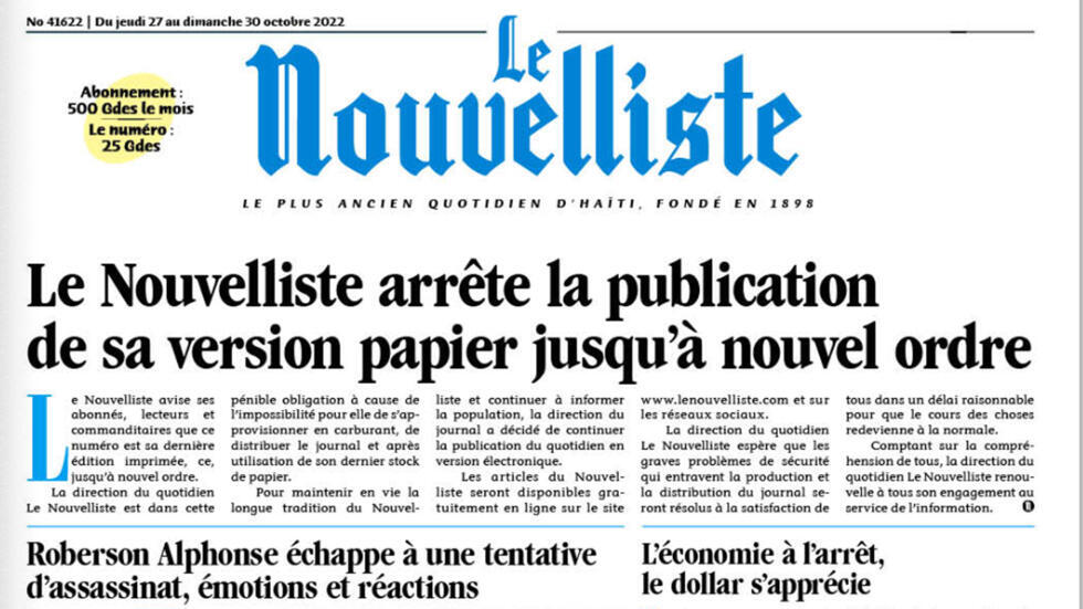 Haïti: Le Nouvelliste suspend sa publication papier - Journal d'Haïti et des Amériques